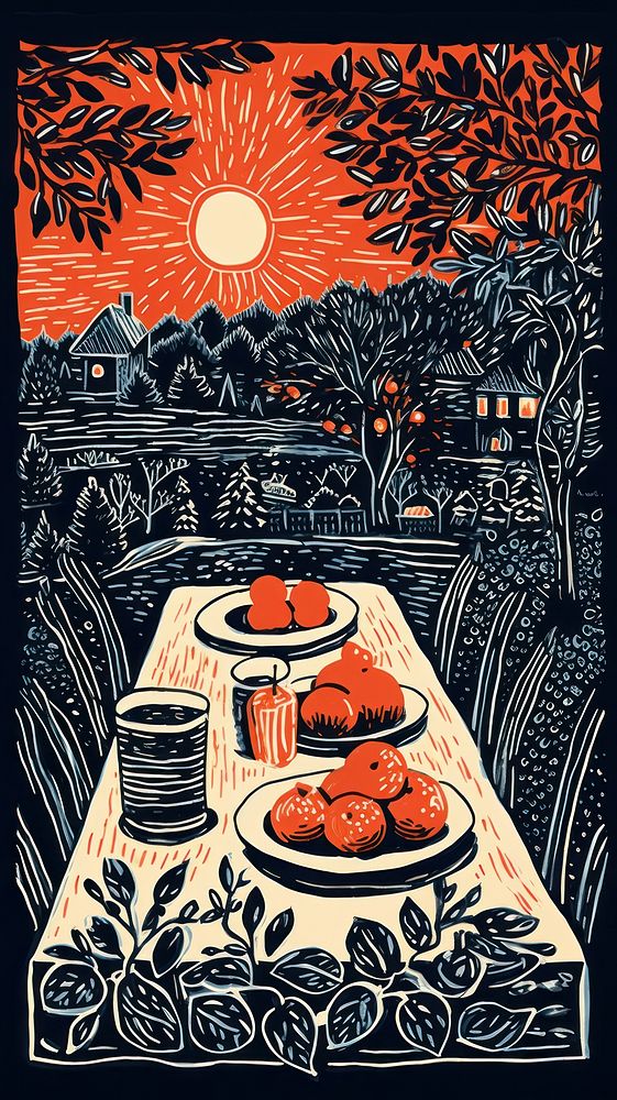 Christmas dinner painting drawing food. | Premium Photo Illustration ...