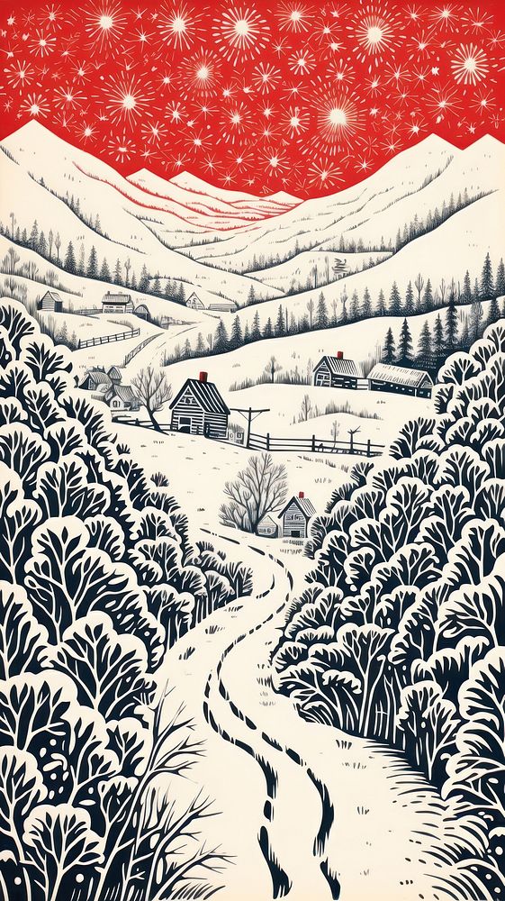 Christmas scene drawing nature outdoors. | Free Photo Illustration ...