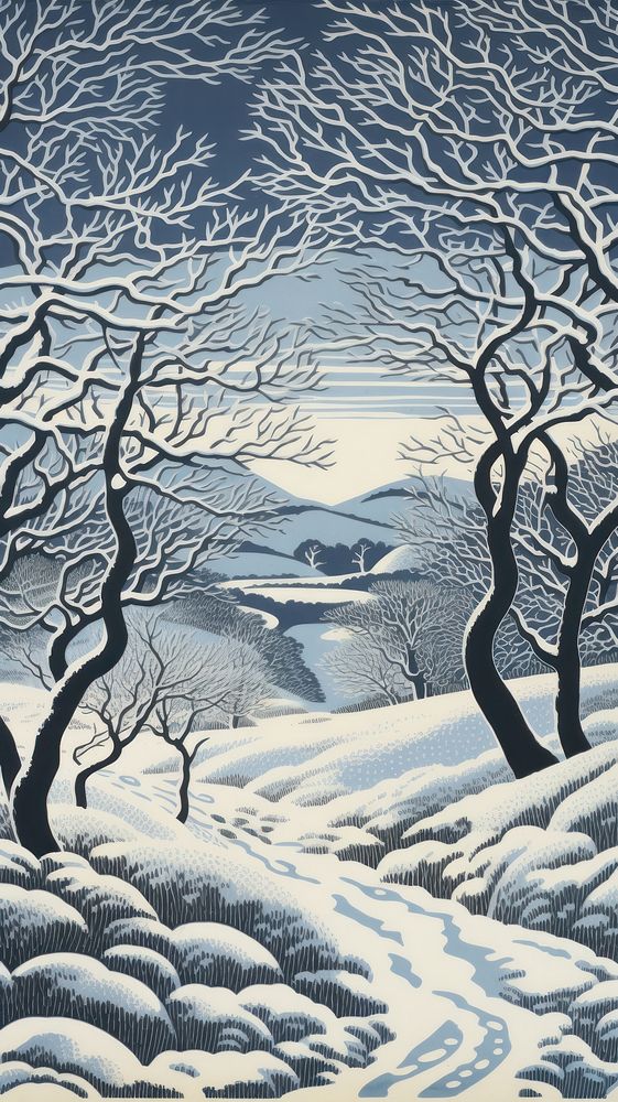 English winter scene drawing nature | Premium Photo Illustration - rawpixel