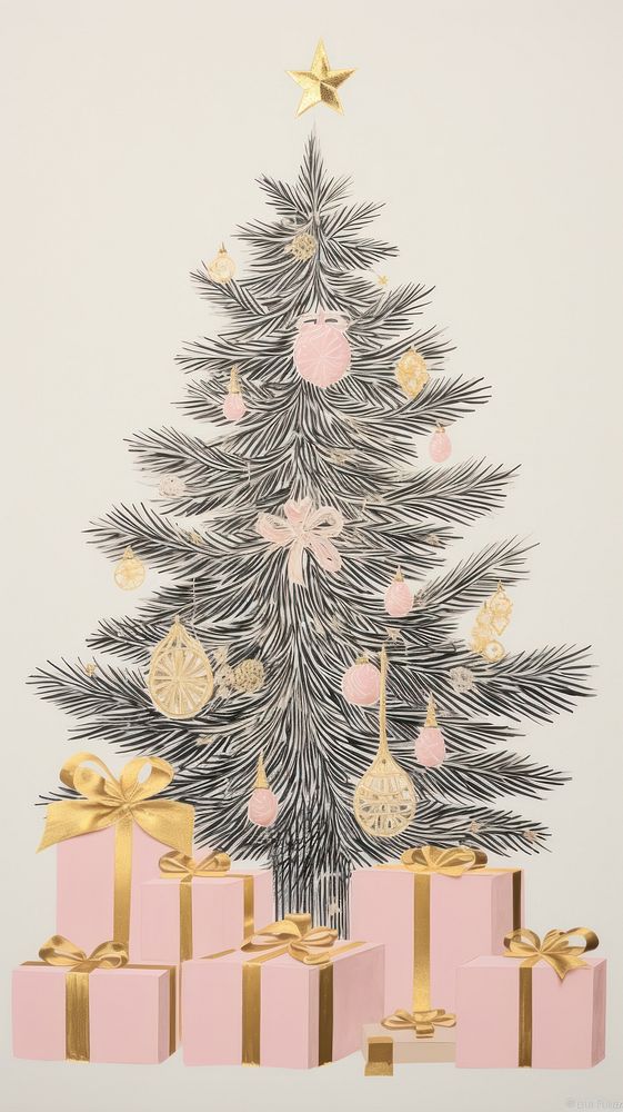 Christmas drawing tree pink. | Free Photo Illustration - rawpixel
