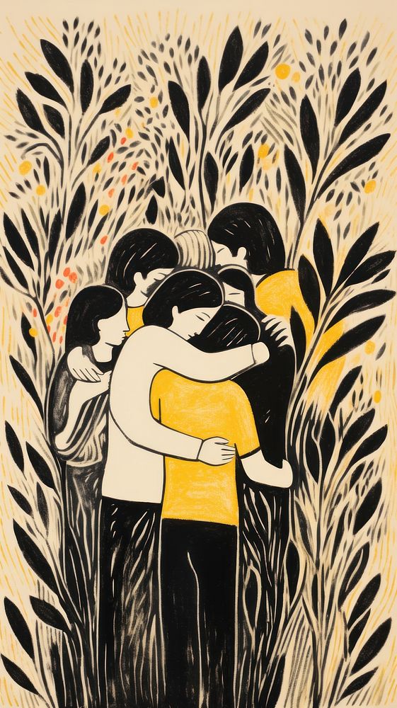 Group people hugging drawing art | Premium Photo Illustration - rawpixel