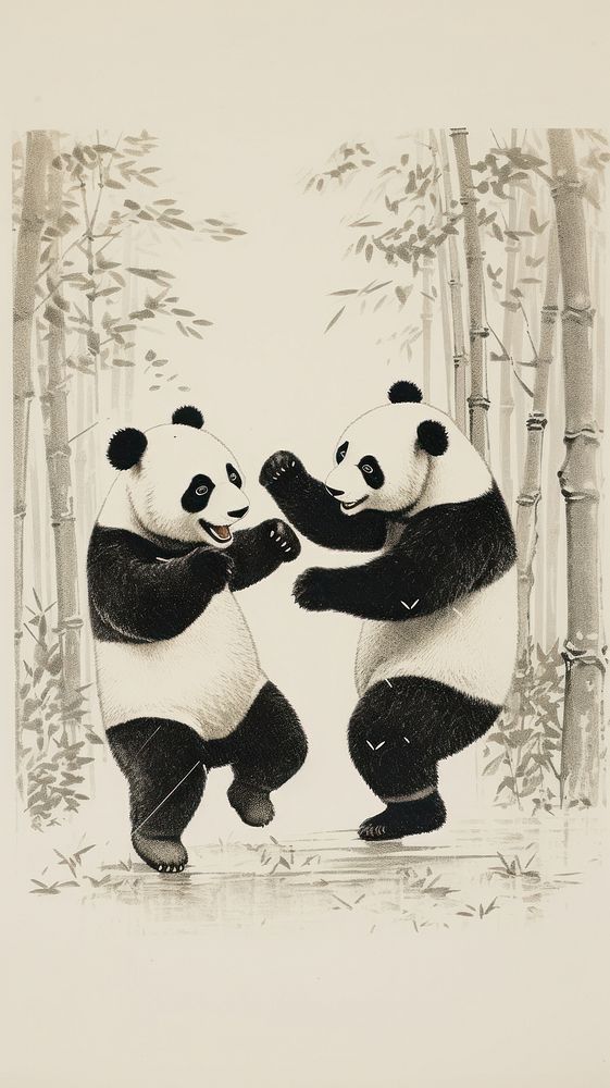 Pandas dancing drawing mammal nature. | Free Photo Illustration - rawpixel