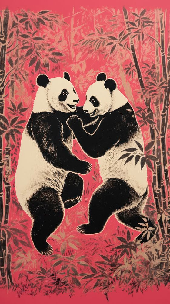 Pandas dancing wildlife drawing mammal. | Premium Photo Illustration ...