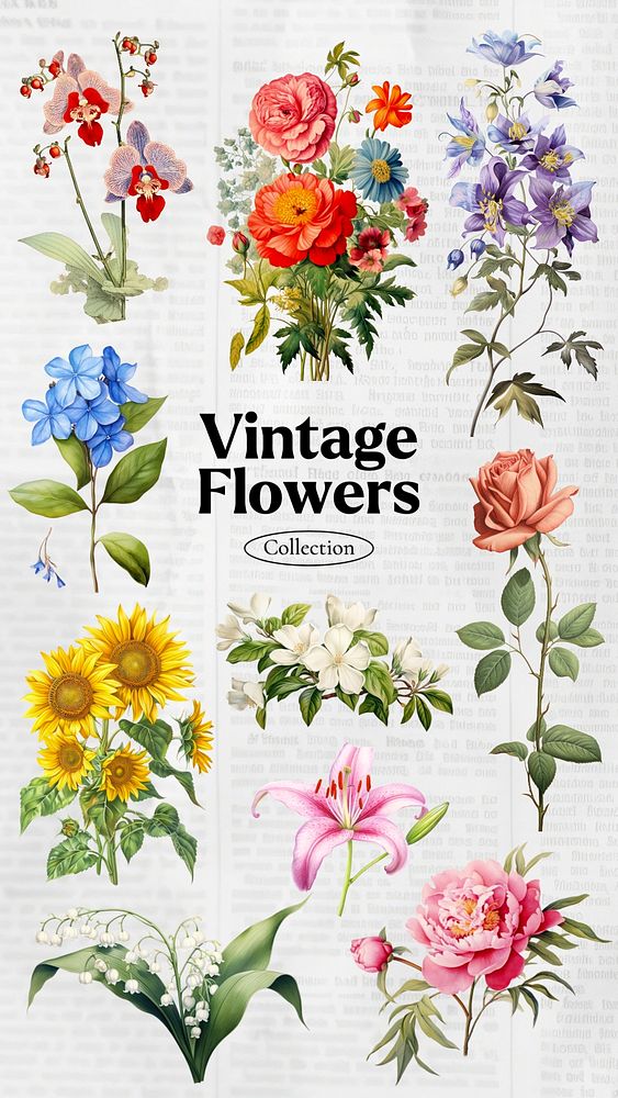 Vintage flower design element set | Free Photo - rawpixel