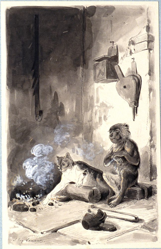 Monkey Cat (1870s?) Eugène Lambert | Free Photo Illustration - rawpixel