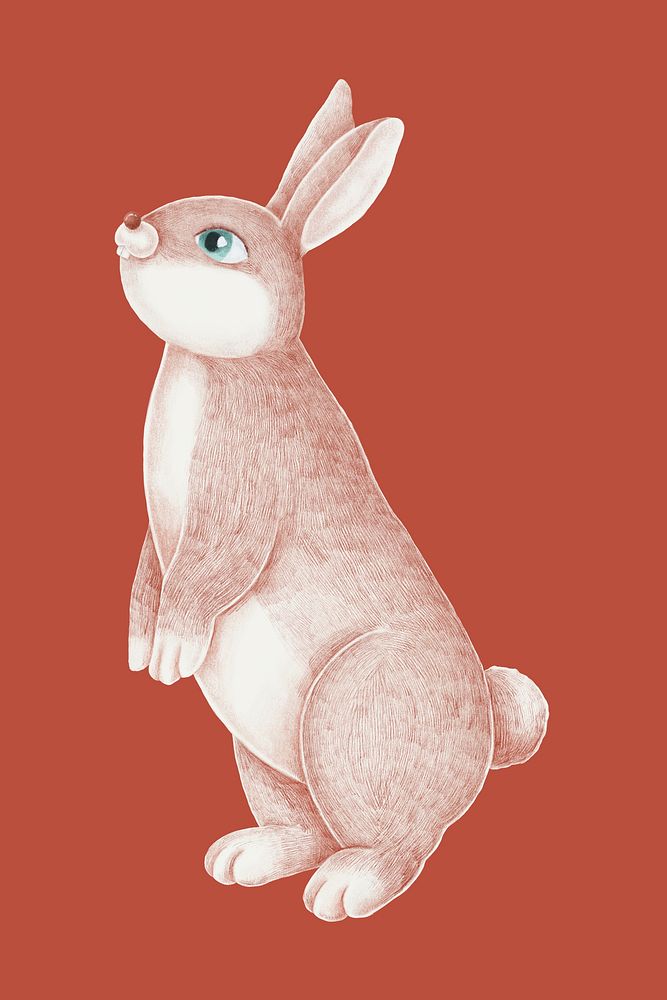 Hand-drawn pink rabbit on a red | Premium PSD Illustration - rawpixel