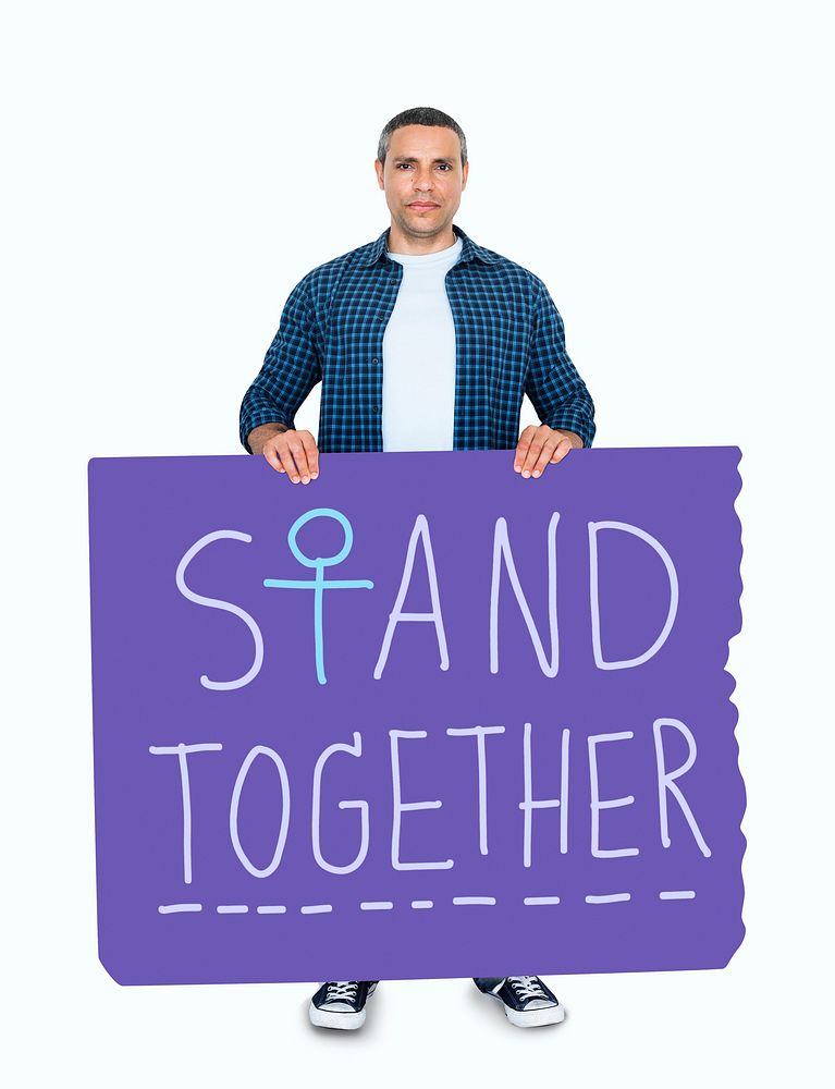 Man holding stand together board | Premium PSD - rawpixel