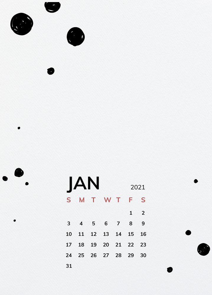 Calendar 2021 January printable black | Free Photo - rawpixel