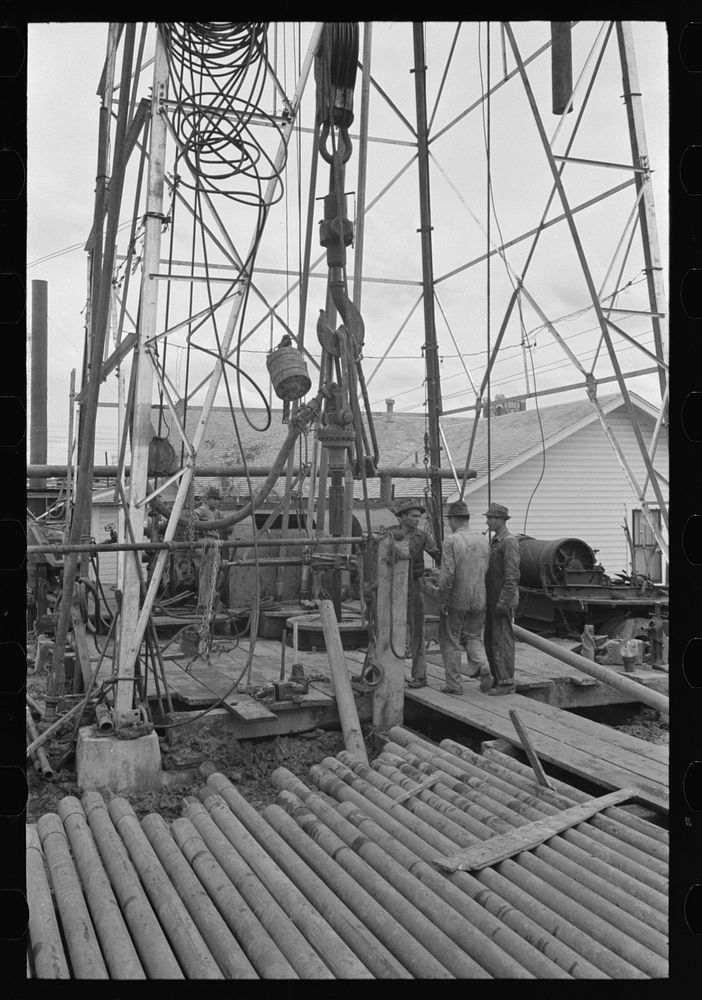 Detail derrick showing traveling block, | Free Photo - rawpixel