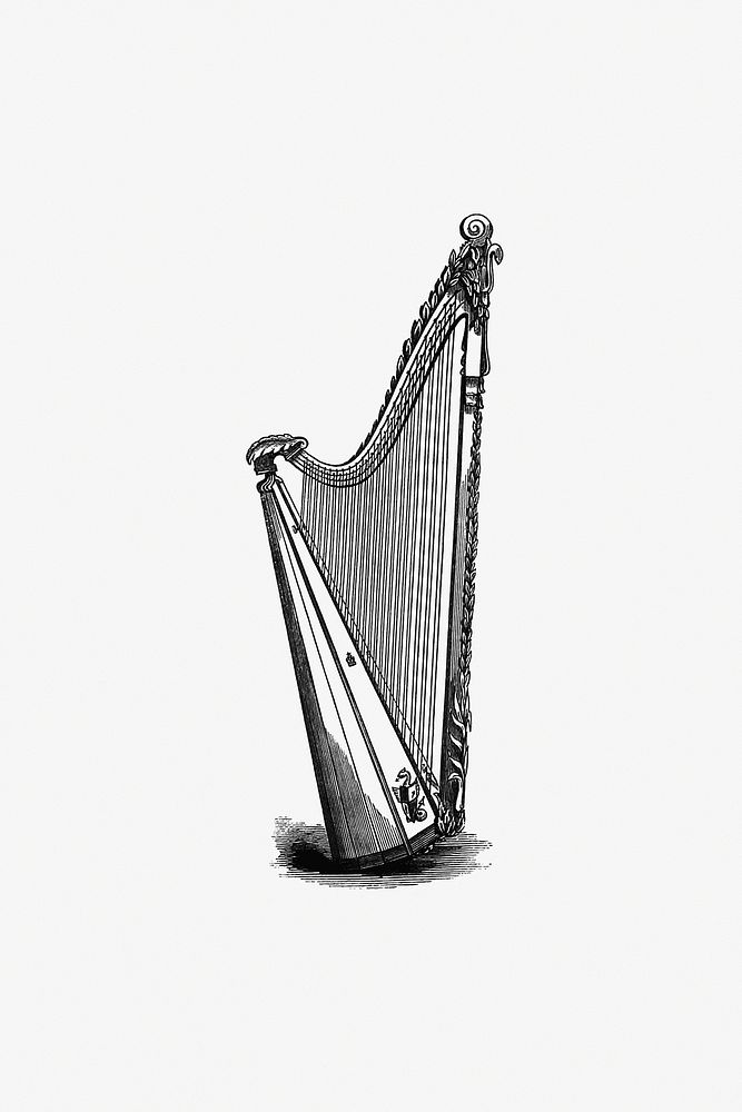 Drawing of a vintage harp | Premium PSD Illustration - rawpixel