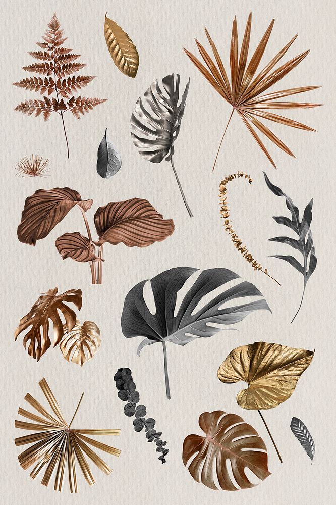 Metallic tropical leaf design element | Premium PSD - rawpixel