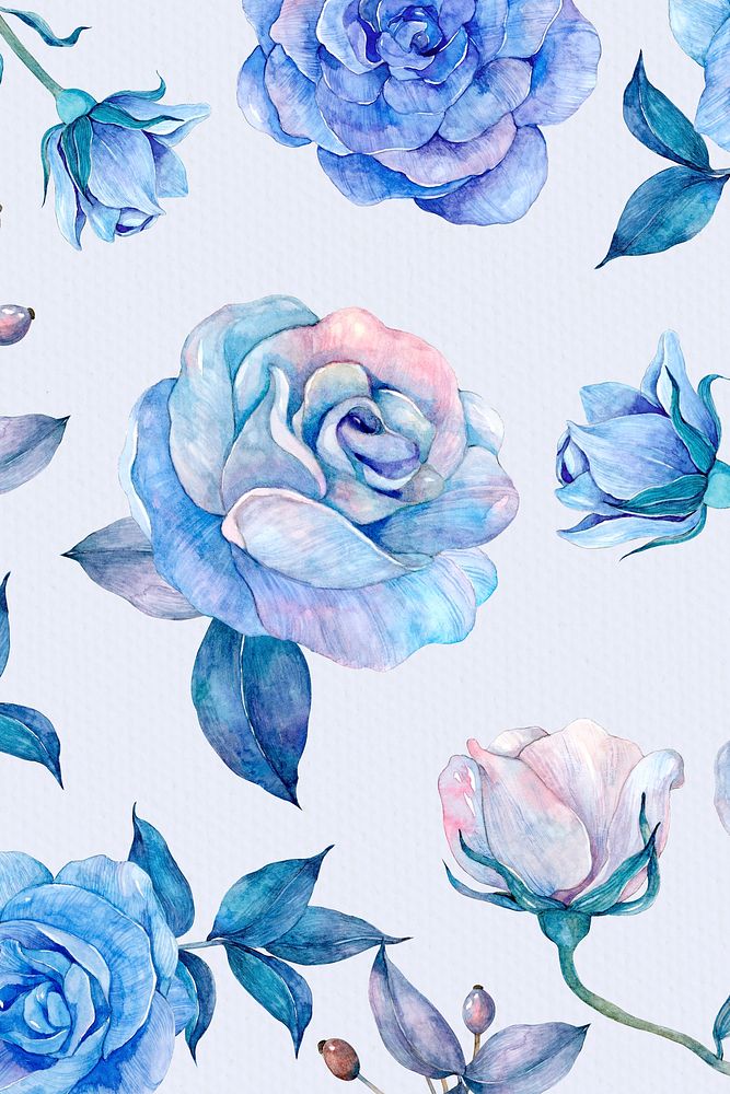 Blue watercolor rose flower pattern | Premium PSD - rawpixel