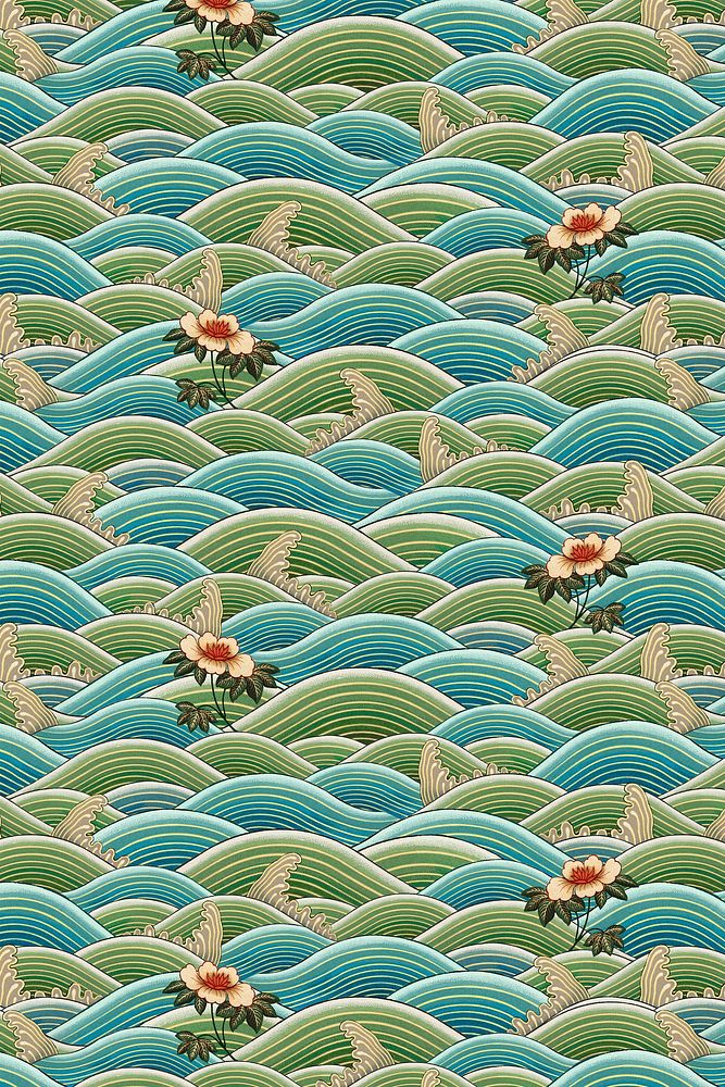 Chinese traditional wave pattern psd | Premium PSD - rawpixel