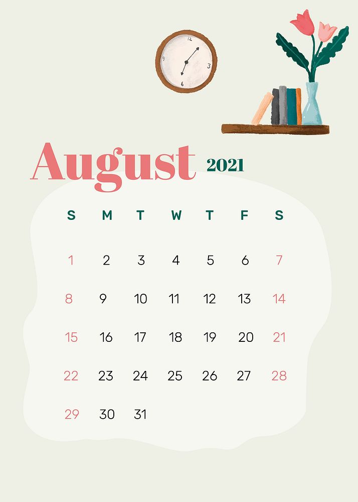 Calendar 2021 August printable template | Premium Vector - rawpixel
