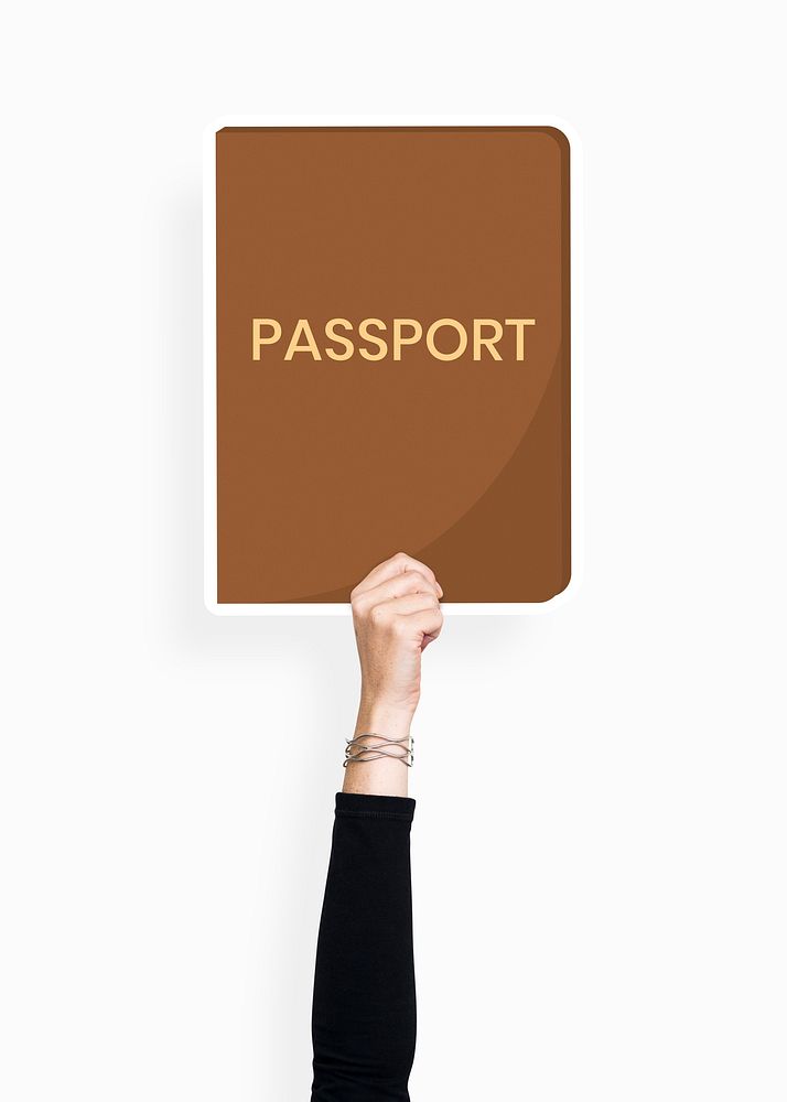 Hand holding passport cardboard prop | Premium PSD - rawpixel