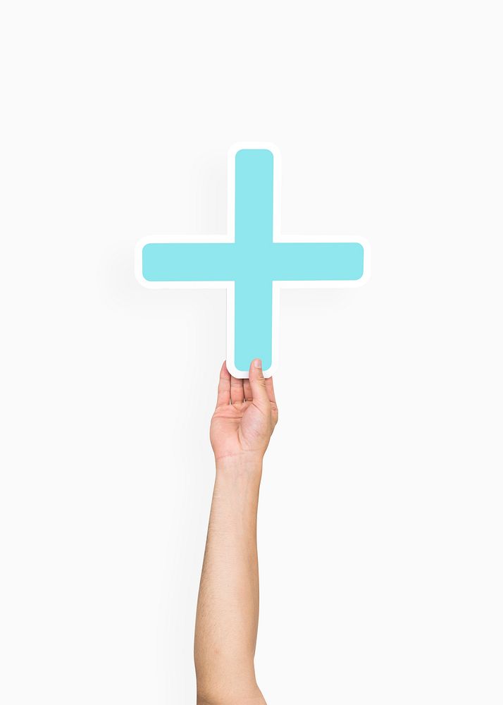 Hand holding a plus sign | Premium PSD - rawpixel