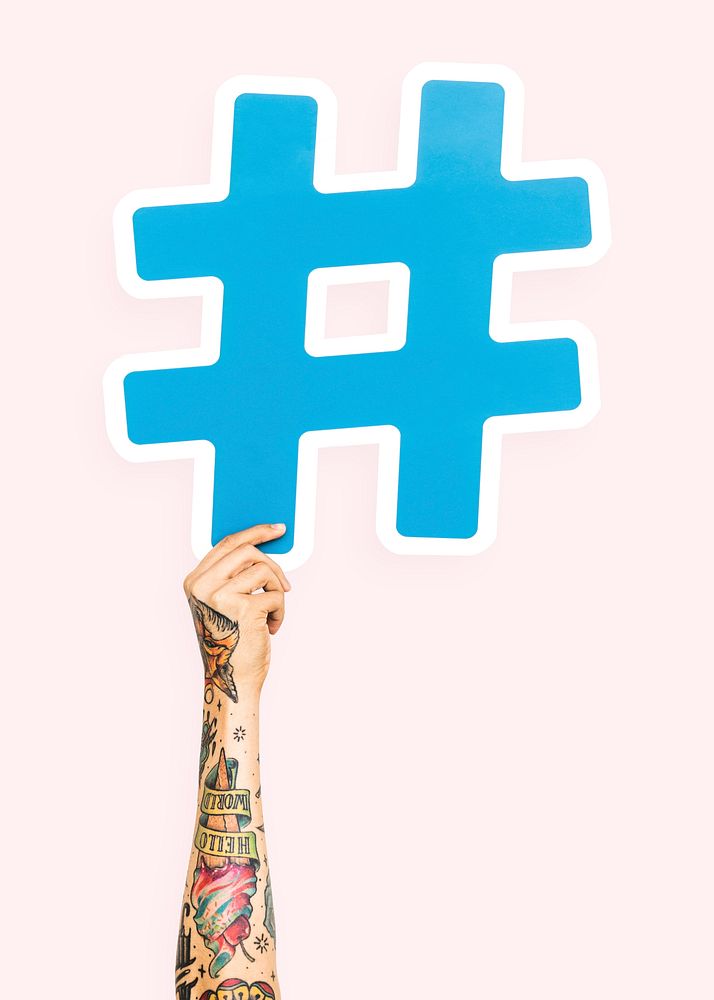Hand holding hashtag symbol | Premium PSD - rawpixel