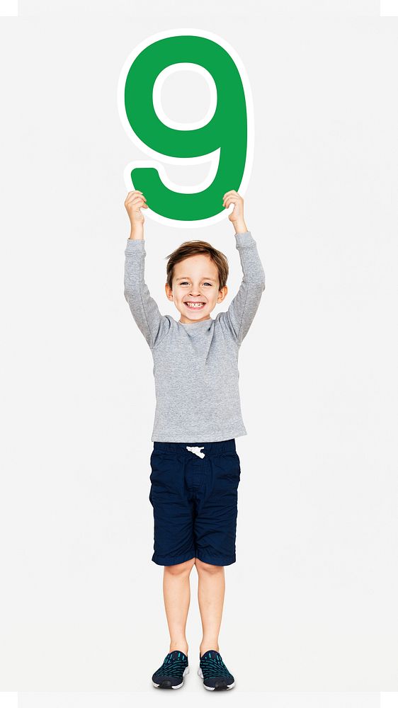 Cheerful boy holding number nine | Premium PSD - rawpixel