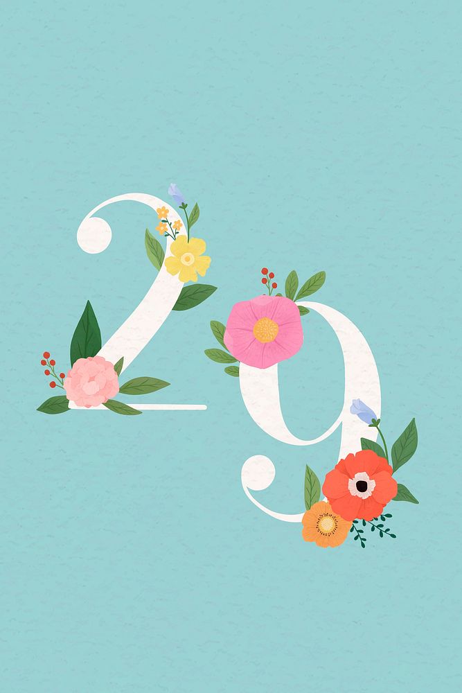 Watercolor floral number 29 vector | Premium Vector - rawpixel