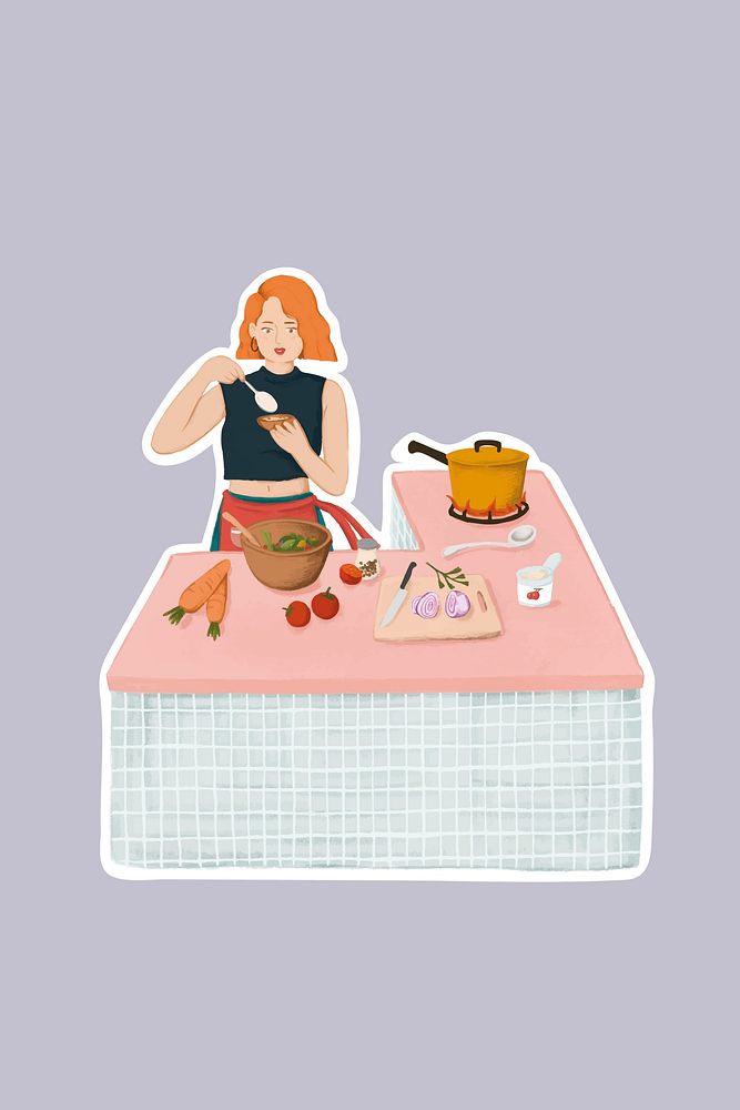 Girl cooking kitchen sticker vector | Premium Vector - rawpixel