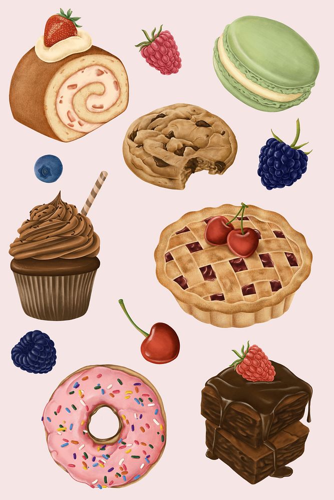 Hand drawn baked sweets set | Premium PSD - rawpixel