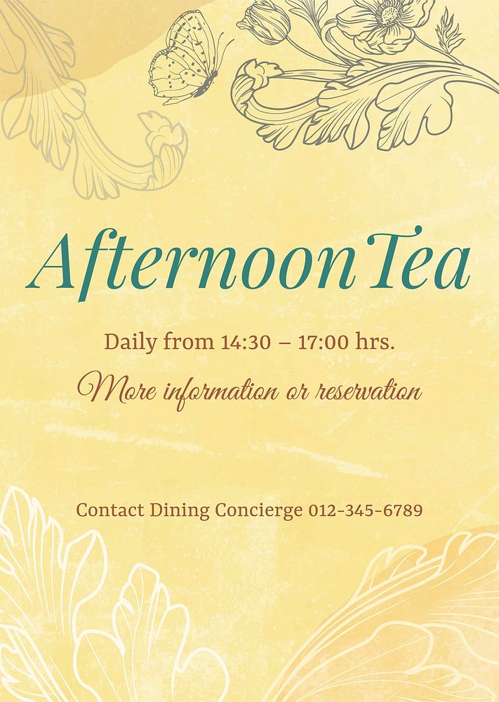 Afternoon tea invitation poster template, | Free Vector Template - rawpixel