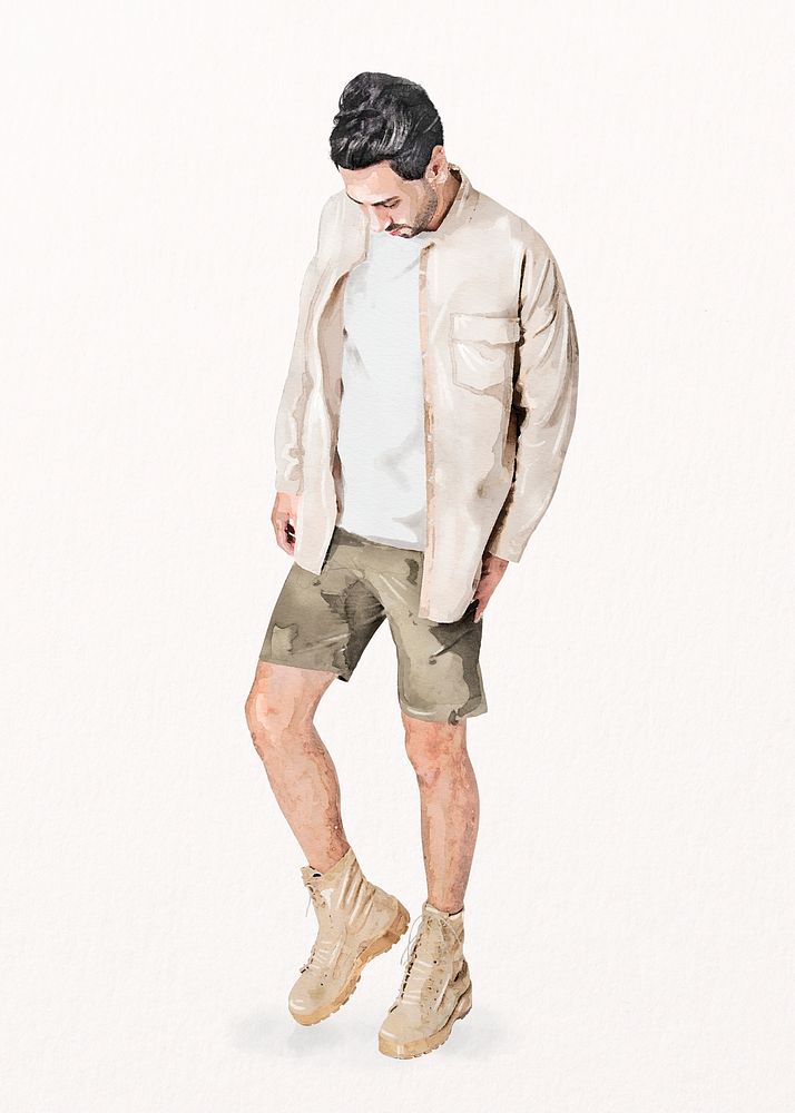 Casual man watercolor illustration, collage | Premium PSD Illustration ...