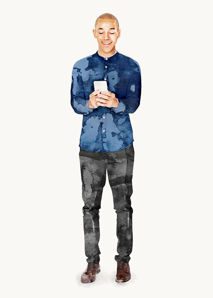 Man texting cut out, watercolor | Premium Vector Illustration - rawpixel