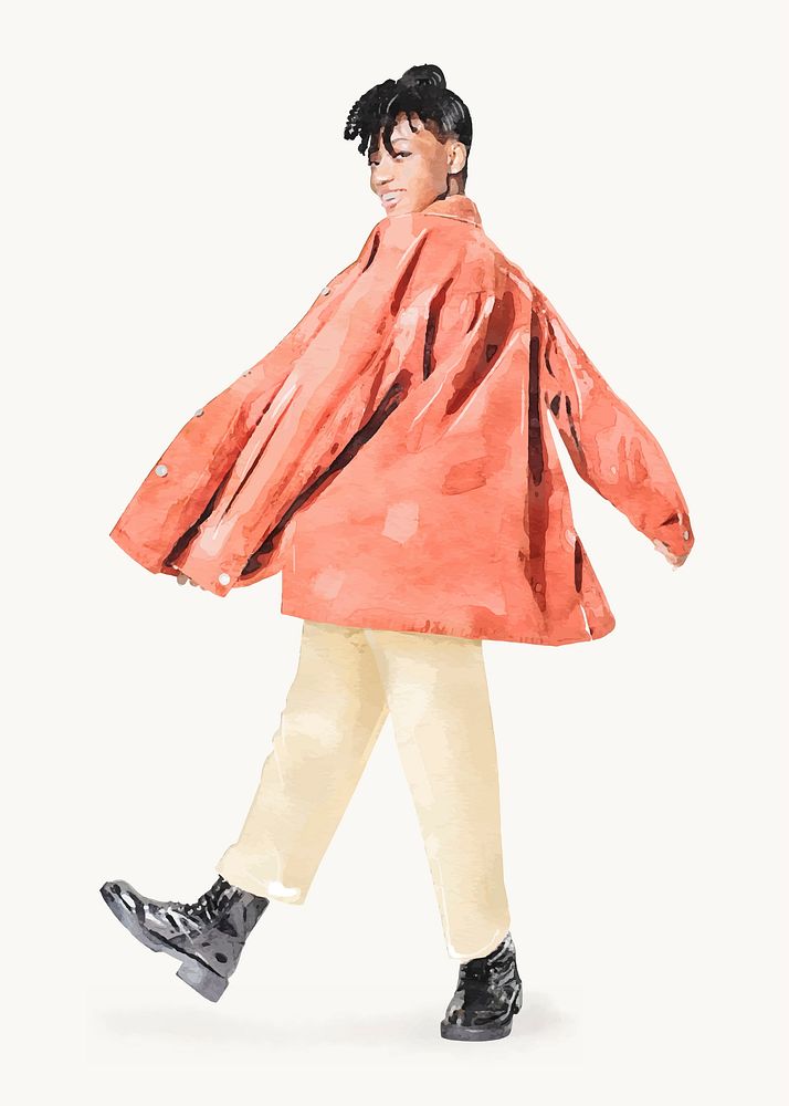 Happy woman wearing oversized jacket, | Premium Vector Illustration ...