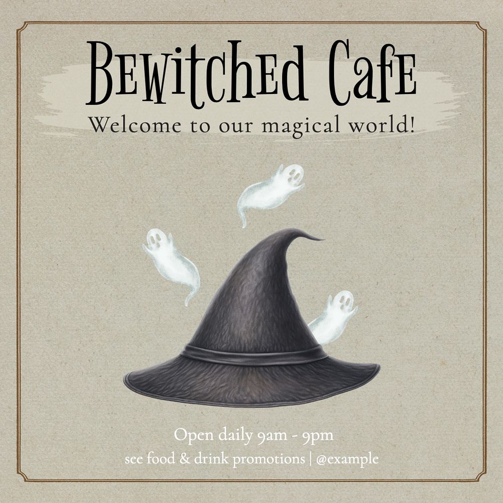 Bewitched cafe Facebook post template, | Premium Editable Template ...