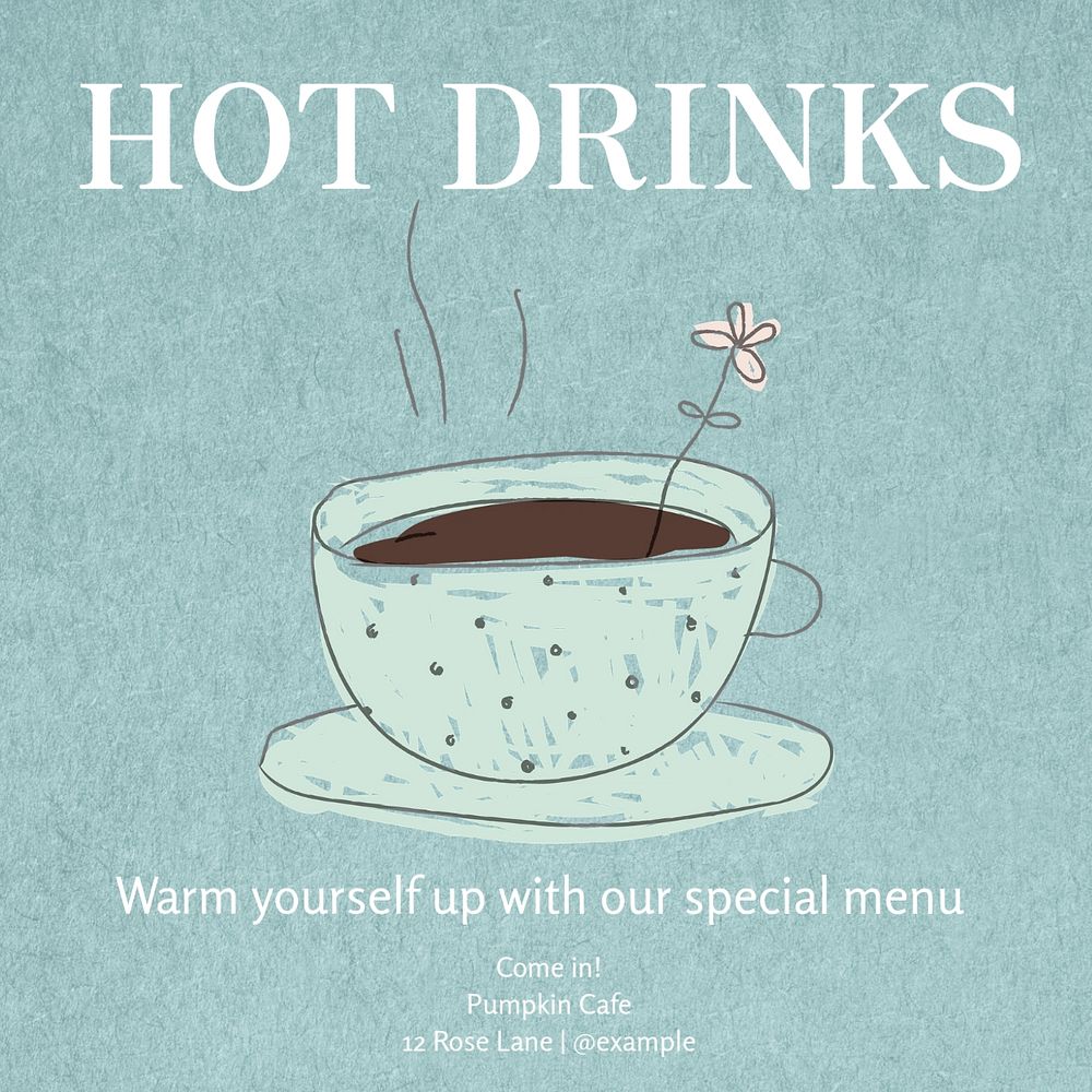 Hot drinks cafe Instagram post | Premium Editable Template - rawpixel