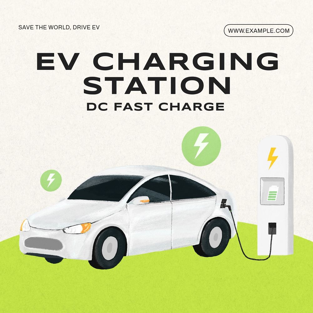 EV charging Instagram post template | Premium Editable Template - rawpixel