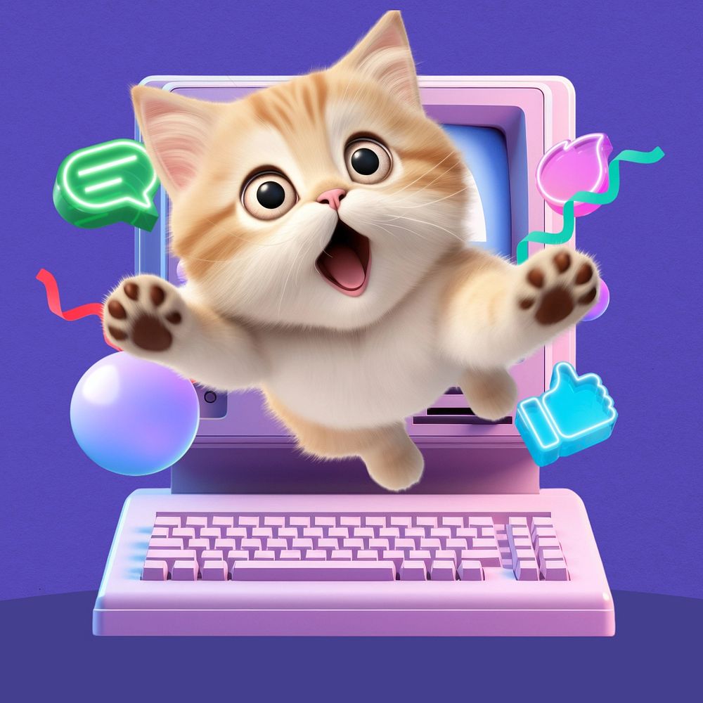 3D cat social media remix | Free Scene Creator - rawpixel