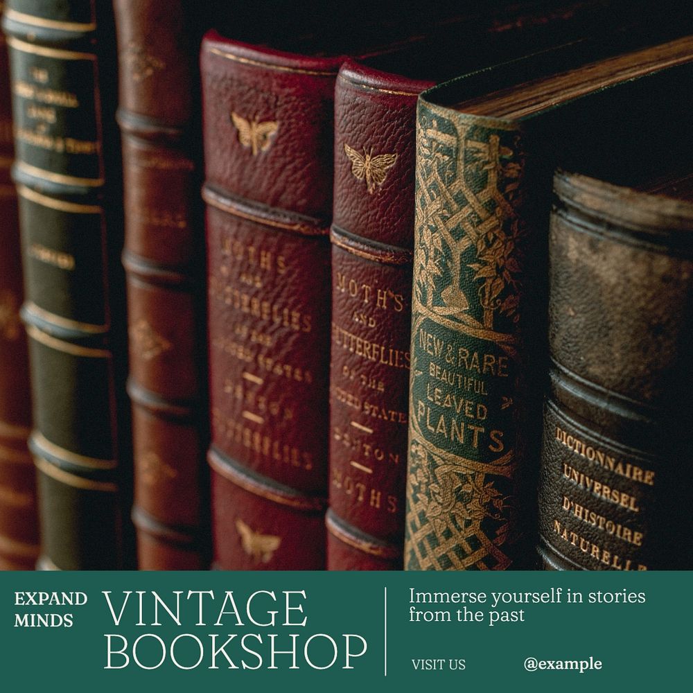 Vintage bookshop Instagram post template | Premium Editable Template ...