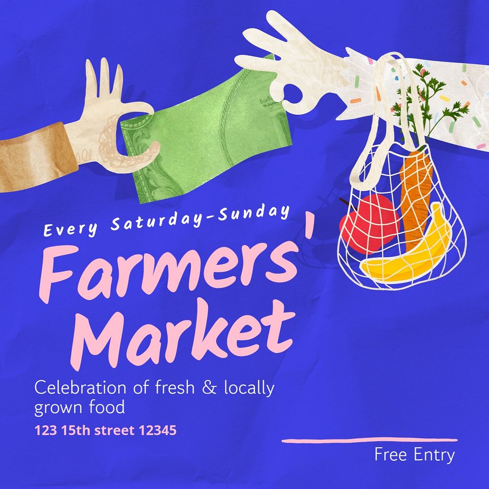 Farmers market Instagram post template | Premium Editable Template ...