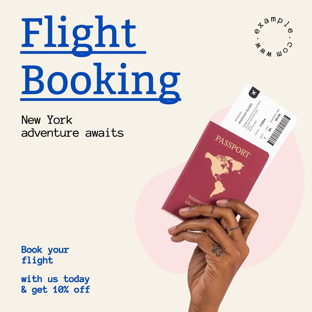 Flight booking Instagram post template | Premium Editable Template ...