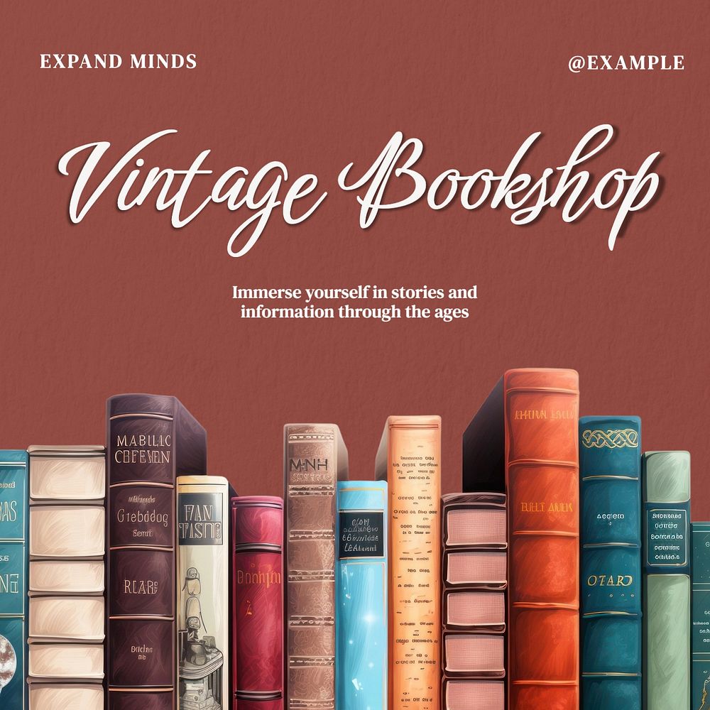 Vintage bookshop Instagram post template | Premium Editable Template ...