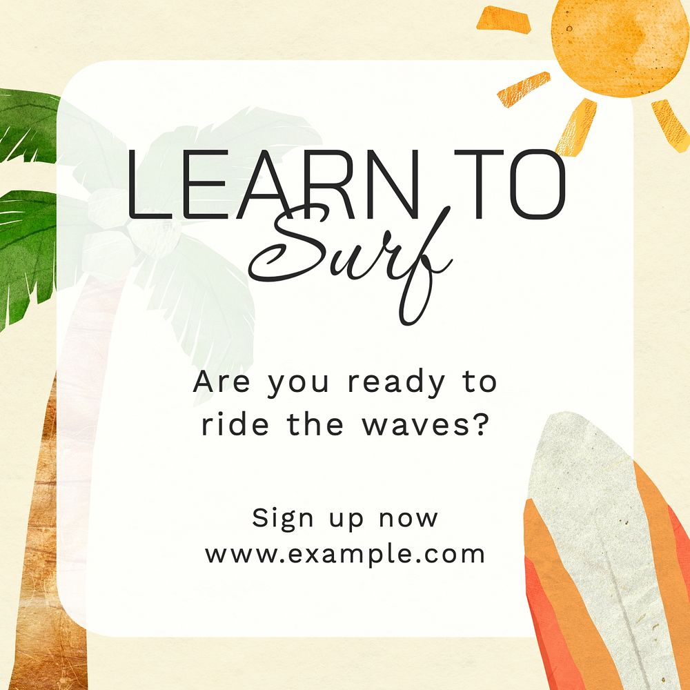 Learn surfing Facebook post template | Premium Editable Template - rawpixel