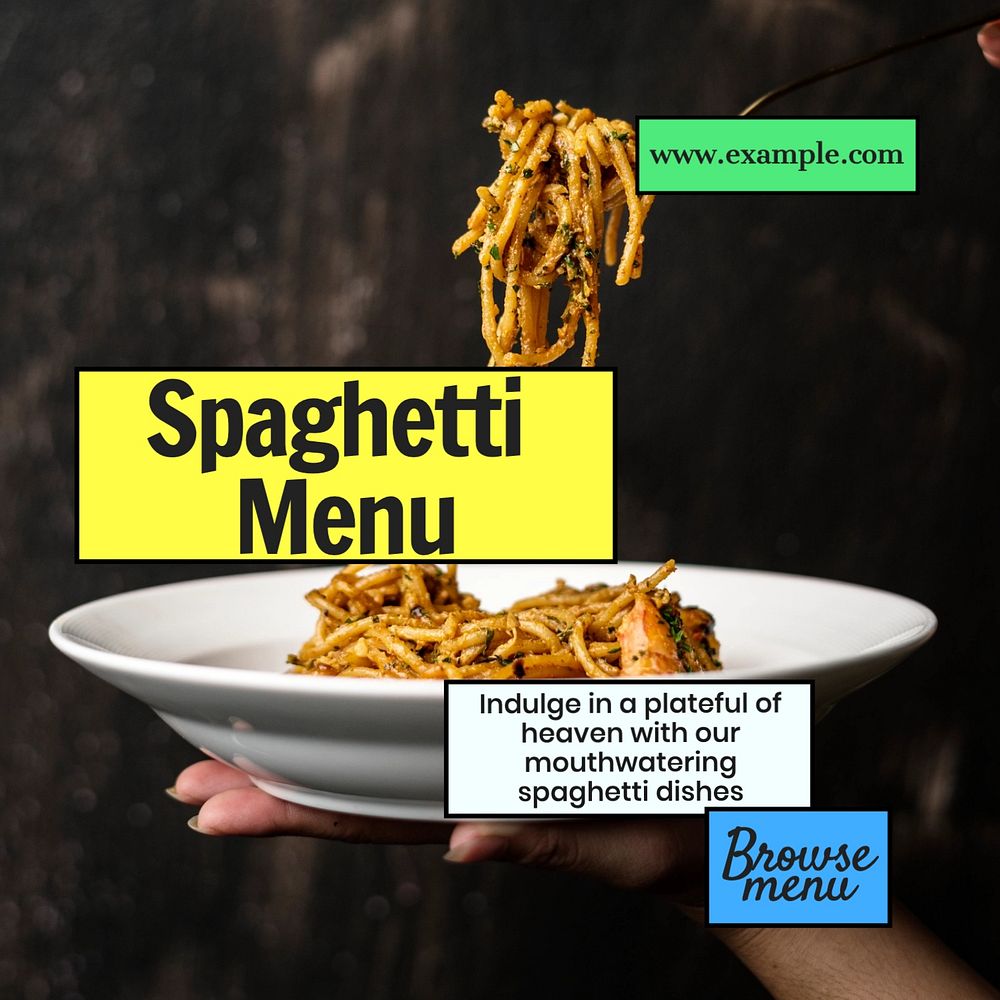 Spaghetti menu Instagram post template | Premium Editable Template ...