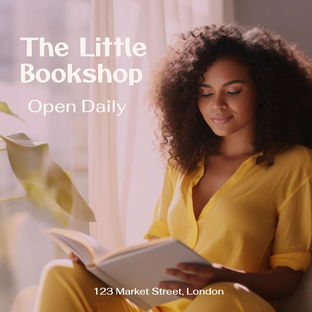 Little bookshop Instagram post template | Premium Editable Template ...