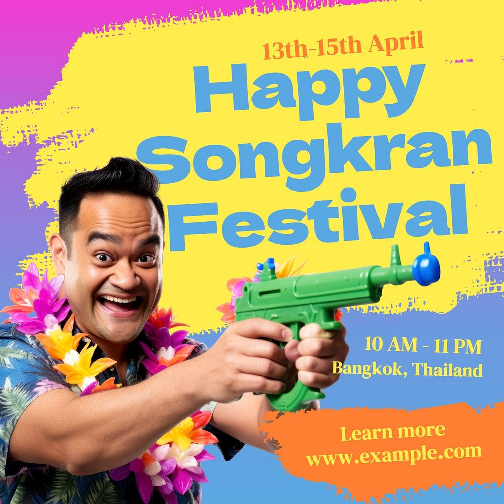 Happy Songkran Festival Instagram post | Premium Editable Template ...