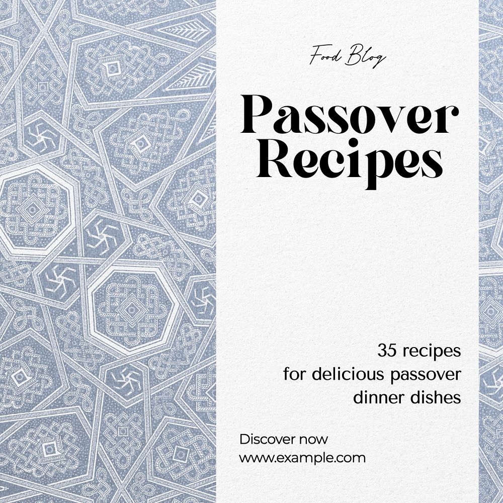 Passover Recipes Instagram Post Template Premium Editable Template