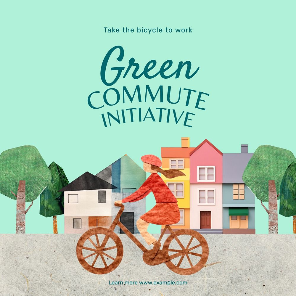 Green commute initiative Instagram post | Free Editable Template - rawpixel