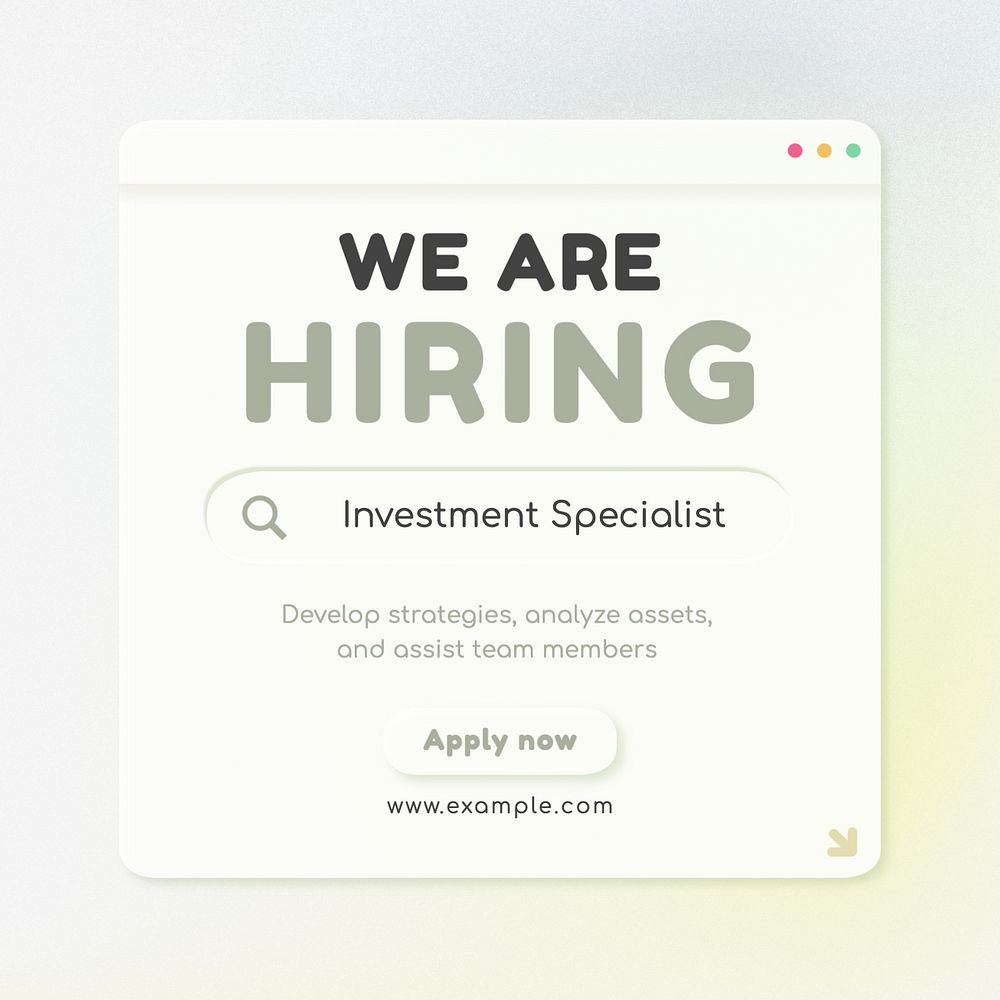 Investment specialist hiring Instagram post | Premium Editable Template - rawpixel