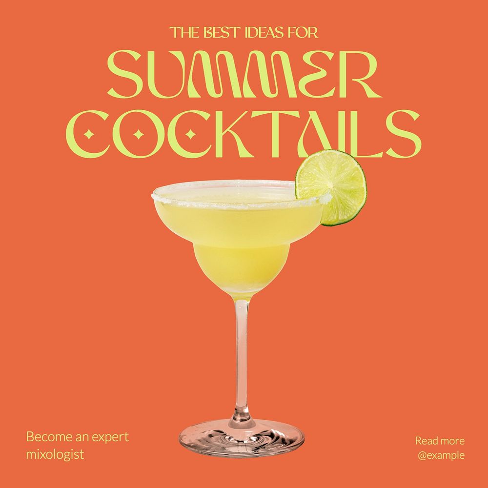 Summer cocktails Instagram post template | Premium Editable Template ...
