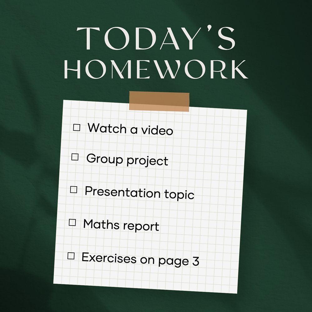 Today's homework Instagram post template | Premium Editable Template ...