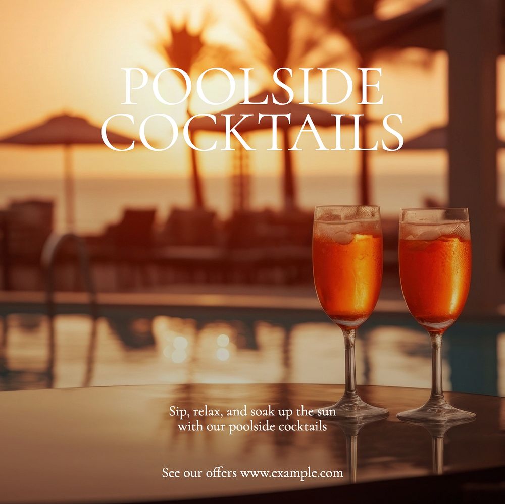 Poolside cocktails Instagram post template | Premium Editable Template ...