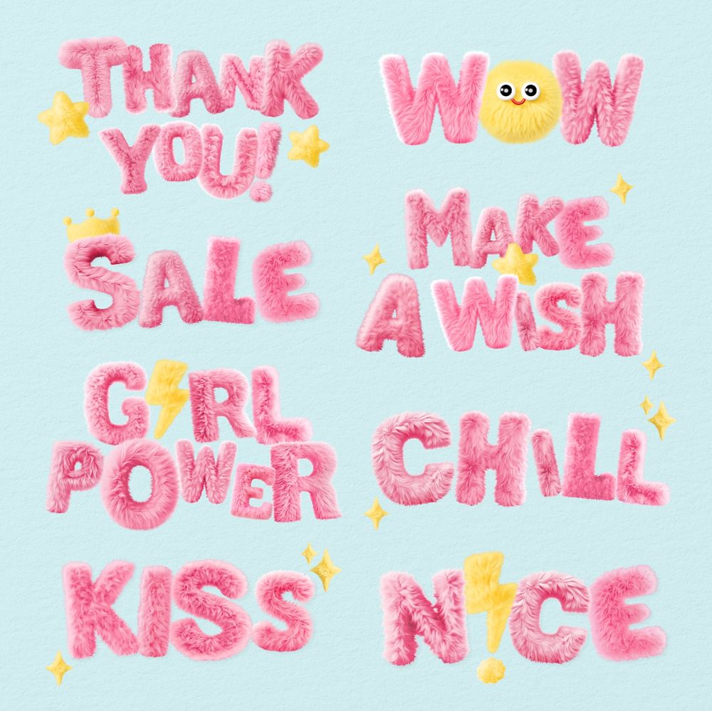 fluffy word stickers isolated element | Premium Editable Design - rawpixel