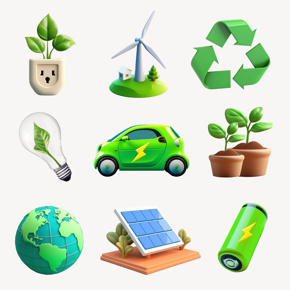 3D Environmental conservation icons isolated | Premium Editable Design ...