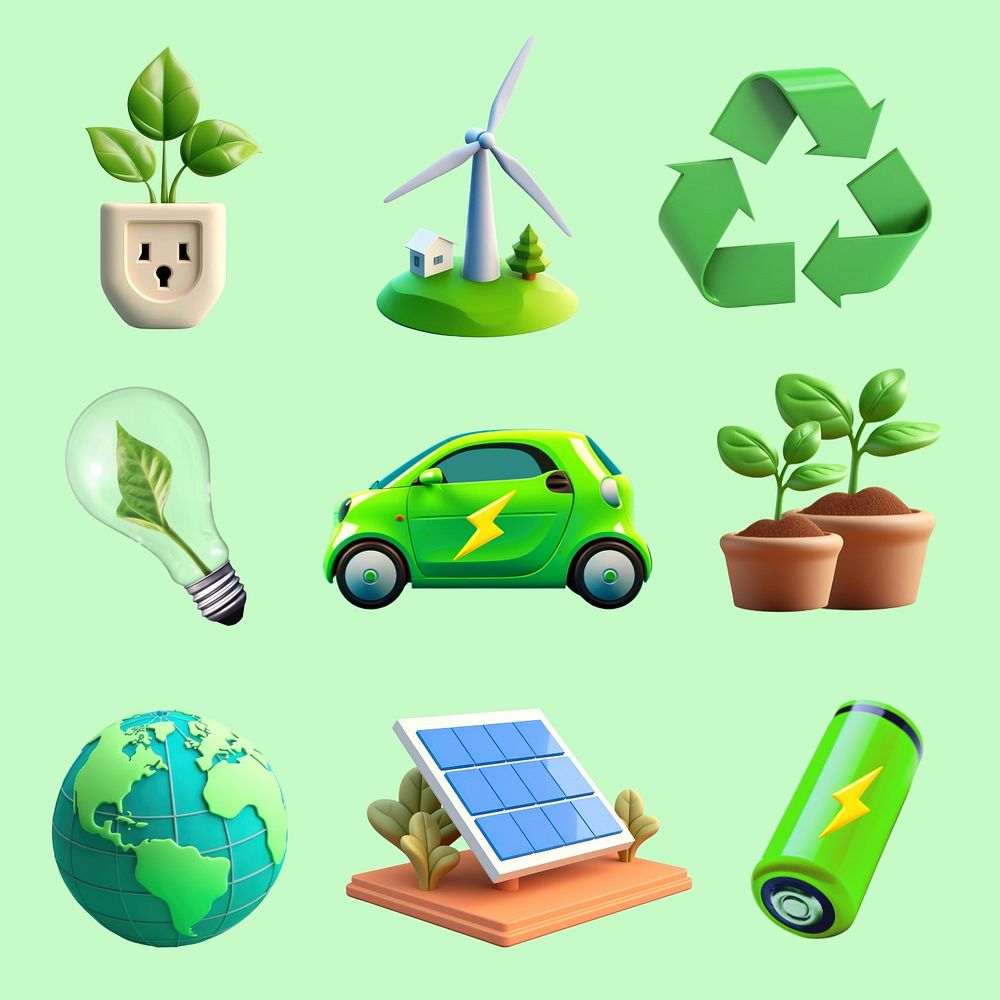 3D Environmental conservation icons isolated | Premium Editable Design ...